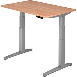 Hammerbacher XBHM12 elektrisch höhenverstellbarer Schreibtisch nussbaum rechteckig, C-Fuß-Gestell silber 120,0 x 80,0 cm