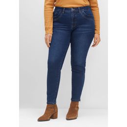 sheego Große Größen: Schmale Jeans mit Zippern am Saumabschluss, dark blue Denim, Gr.42