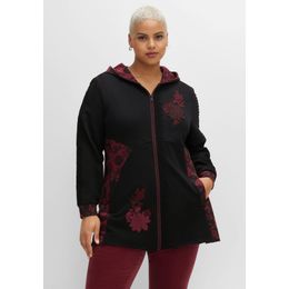 sheego by Joe Browns Kapuzensweatjacke in Longform, mit Blumen-Details, schwarz, Gr.56/58