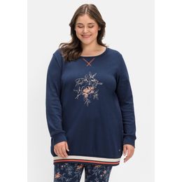 sheego Große Größen: Relax-Sweatshirt in Longform mit floralem Druck, marine, Gr.40/42
