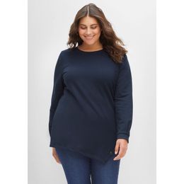 sheego Große Größen: Sweatshirt mit asymmetrischem Saum, flauschig, nachtblau, Gr.48/50