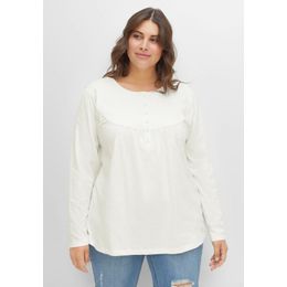 sheego Große Größen: Langarmshirt mit Knopfleiste, in leichter A-Linie, offwhite, Gr.48/50