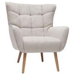 Miliboo Sessel im gemustertem Samtdesign beige Holzfüße AVERY