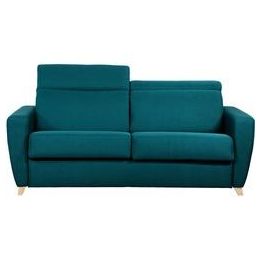 Miliboo Schlafsofa verstellbare Kopfstütze pfauenblau 140x190 cm GOYA