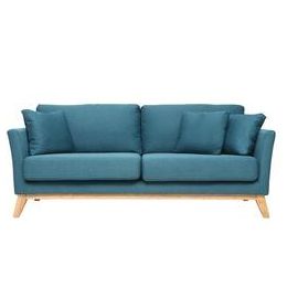 Sofa skandinavisch 3 Plätze Miliboo-Blau Holzbeine OSLO