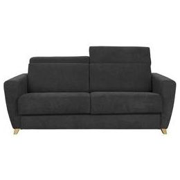 Miliboo Schlafsofa Matratze verstellbare Kopfstücke anthrazitgrauer Samt 140x190 cm GOYA