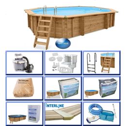 Interline Holzpool "Java" 6,40 x 4,00 m/ 1,38m POOLROBOTER SUPER SET