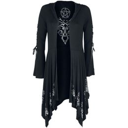 Gothicana by EMP Gothicana X Anne Stokes - Schwarzer Cardigan mit Kapuze, Schnürung und ausgestellten Ärmeln Cardigan schwarz in L