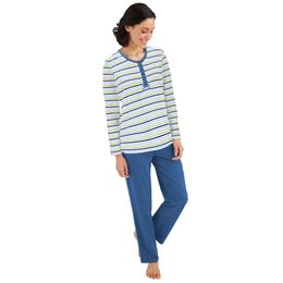 wäschepur Schlafanzug WÄSCHEPUR Gr. 48/50, blau (jeansblau, jeansblau, geringelt) Damen Homewear-Sets Pyjamas