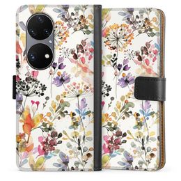 DeinDesign Handyhülle Blume Muster Pastell Wild Grasses, Huawei P50 Pro Hülle Handy Flip Case Wallet Cover Handytasche Leder, schwarz