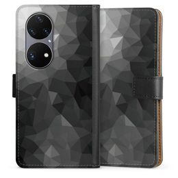 DeinDesign Handyhülle Mosaik Muster Tarnmuster Polygonal Mosaic Schwarz/Weiß, Huawei P50 Pro Hülle Handy Flip Case Wallet Cover Handytasche Leder