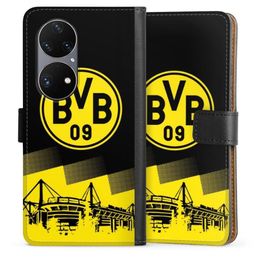DeinDesign Handyhülle BVB Borussia Dortmund Stadion BVB Two Tone, Huawei P50 Pro Hülle Handy Flip Case Wallet Cover Handytasche Leder, schwarz