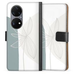 DeinDesign Handyhülle Blume Boho Pastell Flower and Shapes No 3-Anastasia Sawall, Huawei P50 Pro Hülle Handy Flip Case Wallet Cover Handytasche Leder
