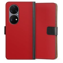 DeinDesign Handyhülle Rot einfarbig Farbe Karminrot, Huawei P50 Pro Hülle Handy Flip Case Wallet Cover Handytasche Leder, schwarz