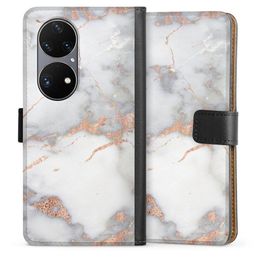DeinDesign Handyhülle Gold Marmor Glitzer Look White and Golden Marble Look, Huawei P50 Pro Hülle Handy Flip Case Wallet Cover Handytasche Leder