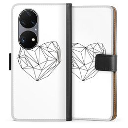 DeinDesign Handyhülle Herz Graphic Dreiecke Heart graphic white, Huawei P50 Pro Hülle Handy Flip Case Wallet Cover Handytasche Leder, schwarz