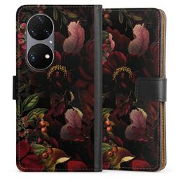 DeinDesign Handyhülle Utart Blumen Wiese Dunkle Blumenwiese, Huawei P50 Pro Hülle Handy Flip Case Wallet Cover Handytasche Leder, schwarz