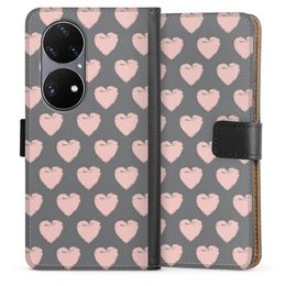 DeinDesign Handyhülle Herz Valentinstag Muster Herzpattern Rosa, Huawei P50 Pro Hülle Handy Flip Case Wallet Cover Handytasche Leder, schwarz