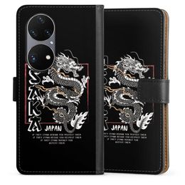 DeinDesign Handyhülle Japan Drache Meer Osaka Dragon, Huawei P50 Pro Hülle Handy Flip Case Wallet Cover Handytasche Leder, schwarz