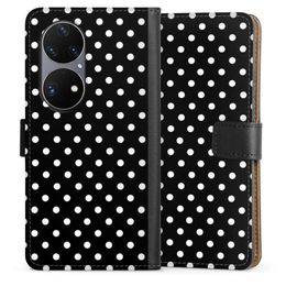DeinDesign Handyhülle Punkte Retro Polka Dots Polka Dots - schwarz und weiß, Huawei P50 Pro Hülle Handy Flip Case Wallet Cover Handytasche Leder