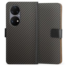 DeinDesign Handyhülle Metallic Look Muster Carbon Carbon, Huawei P50 Pro Hülle Handy Flip Case Wallet Cover Handytasche Leder, schwarz