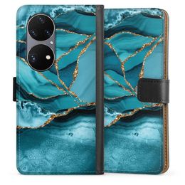 DeinDesign Handyhülle Edelstein Glitzer Look Marmor Eisblaue Marmor Landschaft, Huawei P50 Pro Hülle Handy Flip Case Wallet Cover Handytasche Leder