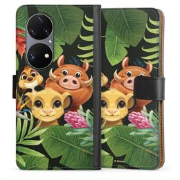 DeinDesign Handyhülle Disney Simba Timon und Pumbaa Simbas Friends, Huawei P50 Pro Hülle Handy Flip Case Wallet Cover Handytasche Leder, schwarz