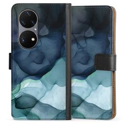 DeinDesign Handyhülle Wasserfarbe Textur Muster Liquid Art Twilight Mood, Huawei P50 Pro Hülle Handy Flip Case Wallet Cover Handytasche Leder, schwarz