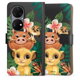 DeinDesign Handyhülle Timon und Pumbaa König der Löwen Disney, Huawei P50 Pro Hülle Handy Flip Case Wallet Cover Handytasche Leder, schwarz