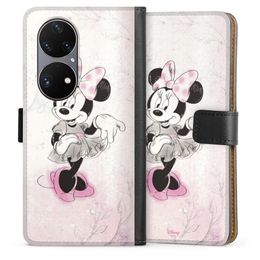 DeinDesign Handyhülle Minnie Mouse Disney Vintage Minnie Watercolor, Huawei P50 Pro Hülle Handy Flip Case Wallet Cover Handytasche Leder, schwarz