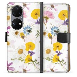 DeinDesign Handyhülle Blumen Natur Utart Wildflower Wallpaper, Huawei P50 Pro Hülle Handy Flip Case Wallet Cover Handytasche Leder, schwarz