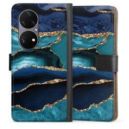 DeinDesign Handyhülle Marmor Trends Glitzer Look, Huawei P50 Pro Hülle Handy Flip Case Wallet Cover Handytasche Leder, schwarz