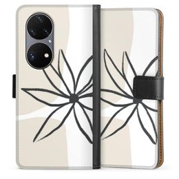 DeinDesign Handyhülle Blume Abstrakt Linien Flower and Cream, Huawei P50 Pro Hülle Handy Flip Case Wallet Cover Handytasche Leder, schwarz
