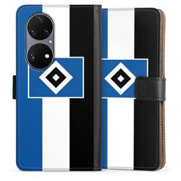 DeinDesign Handyhülle HSV Streifen Hamburger SV HSV Streifen - Blau-Weiß-Schwarz, Huawei P50 Pro Hülle Handy Flip Case Wallet Cover Handytasche Leder