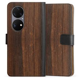 DeinDesign Handyhülle Nussbaum Holzoptik Holz Nußbaum Holzlook, Huawei P50 Pro Hülle Handy Flip Case Wallet Cover Handytasche Leder, schwarz