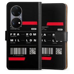 DeinDesign Handyhülle Fanartikel Flugticket Eintracht Frankfurt, Huawei P50 Pro Hülle Handy Flip Case Wallet Cover Handytasche Leder, schwarz