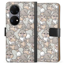 DeinDesign Handyhülle Disney Klopfer Bambi Thumper Pattern, Huawei P50 Pro Hülle Handy Flip Case Wallet Cover Handytasche Leder, schwarz