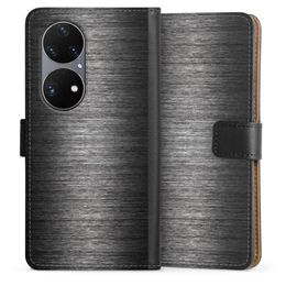DeinDesign Handyhülle Metallic Look Metal Anthrazit Metal Look - Anthrazit, Huawei P50 Pro Hülle Handy Flip Case Wallet Cover Handytasche Leder