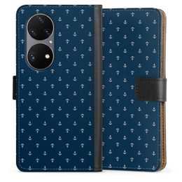 DeinDesign Handyhülle Anker Segeln Muster Anchors Dark, Huawei P50 Pro Hülle Handy Flip Case Wallet Cover Handytasche Leder, schwarz