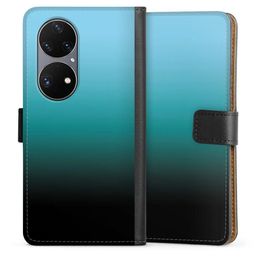 DeinDesign Handyhülle zweifarbig Farbverlauf schwarz Modern Darkness, Huawei P50 Pro Hülle Handy Flip Case Wallet Cover Handytasche Leder