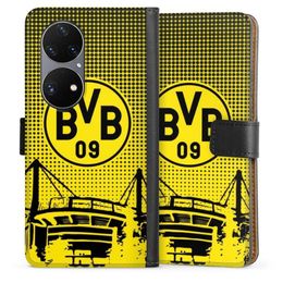 DeinDesign Handyhülle Stadion BVB Borussia Dortmund BVB Dots, Huawei P50 Pro Hülle Handy Flip Case Wallet Cover Handytasche Leder, schwarz