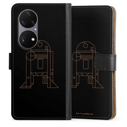 DeinDesign Handyhülle Star Wars R2D2 Fanartikel R2D2 Line Art, Huawei P50 Pro Hülle Handy Flip Case Wallet Cover Handytasche Leder, schwarz