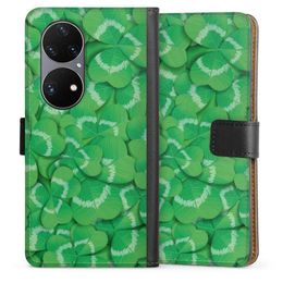 DeinDesign Handyhülle Glücksbringer Klee Glück Clovers, Huawei P50 Pro Hülle Handy Flip Case Wallet Cover Handytasche Leder, schwarz