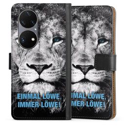 DeinDesign Handyhülle Löwe Offizielles Lizenzprodukt TSV 1860 Lion ELIL, Huawei P50 Pro Hülle Handy Flip Case Wallet Cover Handytasche Leder, schwarz