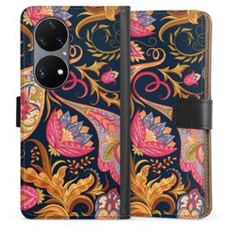 DeinDesign Handyhülle Muster Ornamente Mandala Floral Autumn 1, Huawei P50 Pro Hülle Handy Flip Case Wallet Cover Handytasche Leder, schwarz