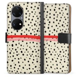 DeinDesign Handyhülle Punkte Streifen Kunst Crazy Life Art 02, Huawei P50 Pro Hülle Handy Flip Case Wallet Cover Handytasche Leder, schwarz