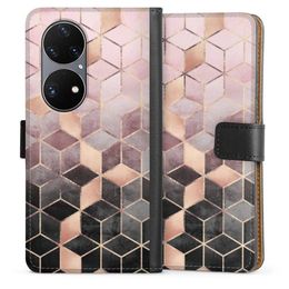 DeinDesign Handyhülle Würfel Elisabeth Fredriksson Gold & Kupfer, Huawei P50 Pro Hülle Handy Flip Case Wallet Cover Handytasche Leder, schwarz