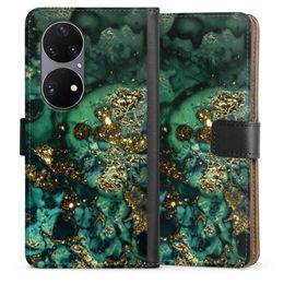 DeinDesign Handyhülle Marmor Glitzer Look Muster Cyan Glitter Marble Look, Huawei P50 Pro Hülle Handy Flip Case Wallet Cover Handytasche Leder