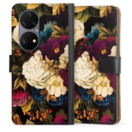 DeinDesign Handyhülle Vintage Blumen Muster Dark Vintage Flowers, Huawei P50 Pro Hülle Handy Flip Case Wallet Cover Handytasche Leder, schwarz