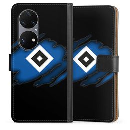 DeinDesign Handyhülle Hamburger SV HSV Offizielles Lizenzprodukt HSV Scratch, Huawei P50 Pro Hülle Handy Flip Case Wallet Cover Handytasche Leder